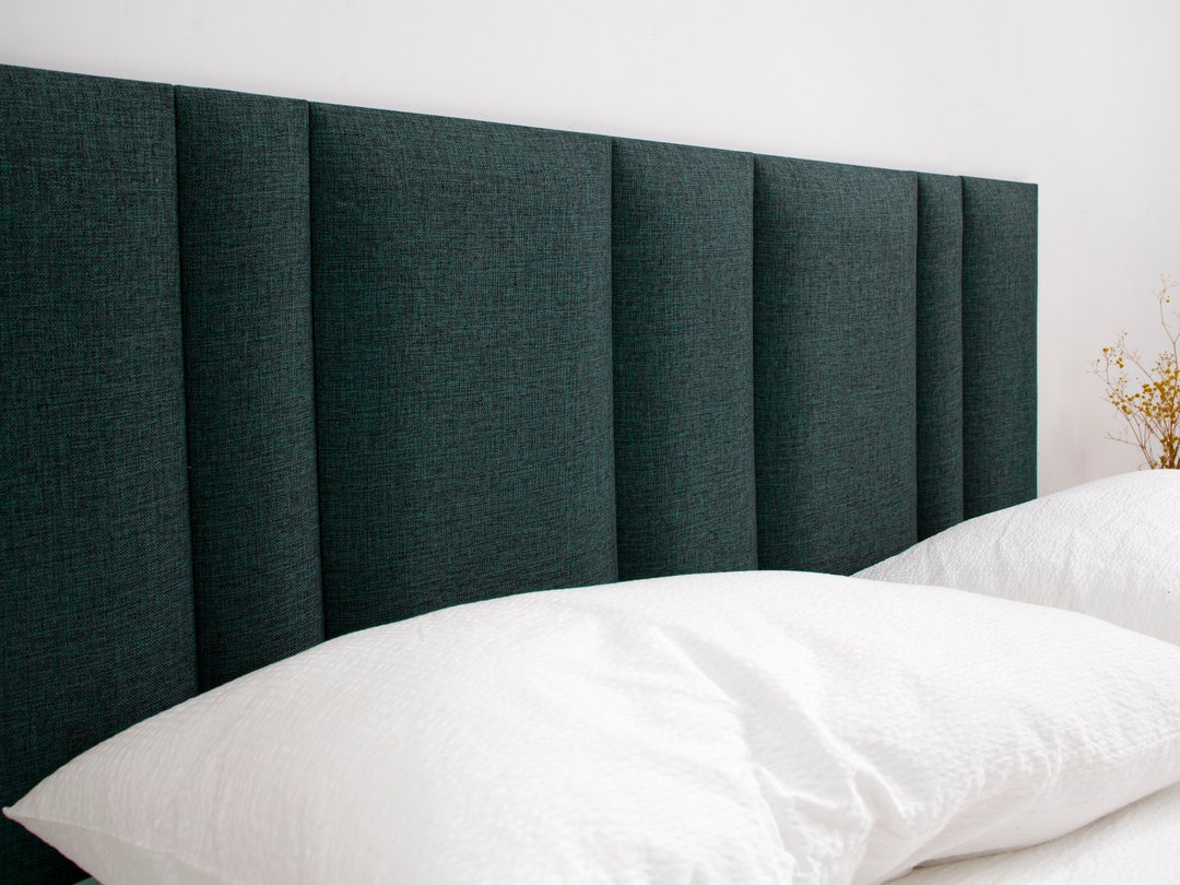 Dark Green Designer Headboard • Linen Headboard Panel • Upholstered ...