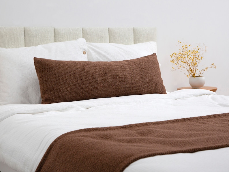 Brown Bed Runner Set Boho Maroon Brown Runner Brown Long Lumbar Pillow ...