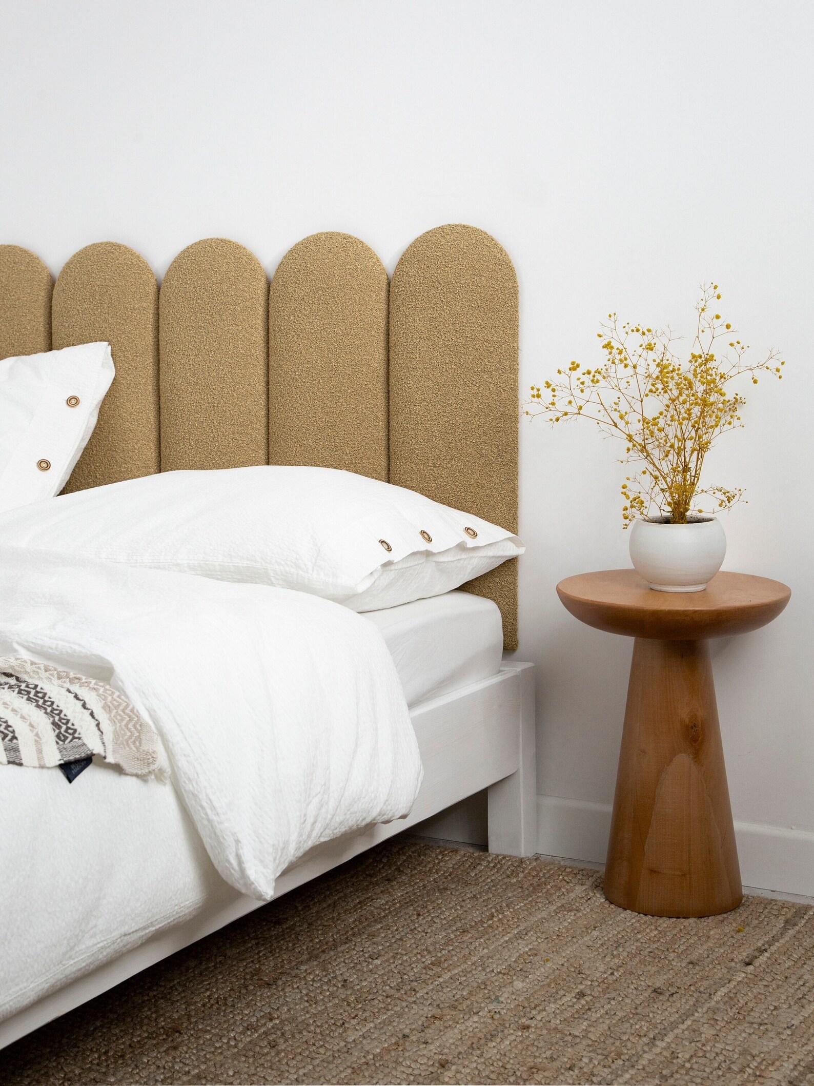 Beige Boucle Headboard Panel Textured Upholstered Soft Wall Panel Boho ...