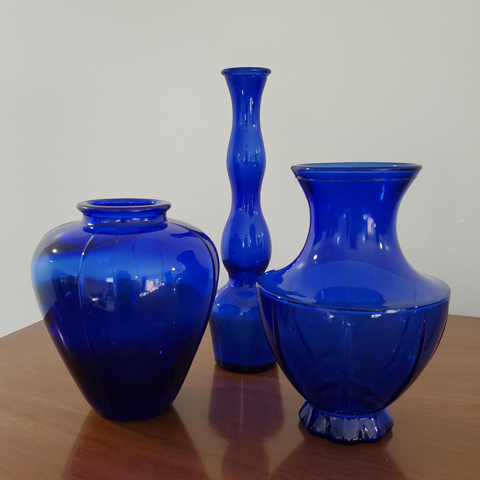 Vintage Cobalt Blue Vases, "king Tut" Urn Shaped Pressed Glass, - Etsy