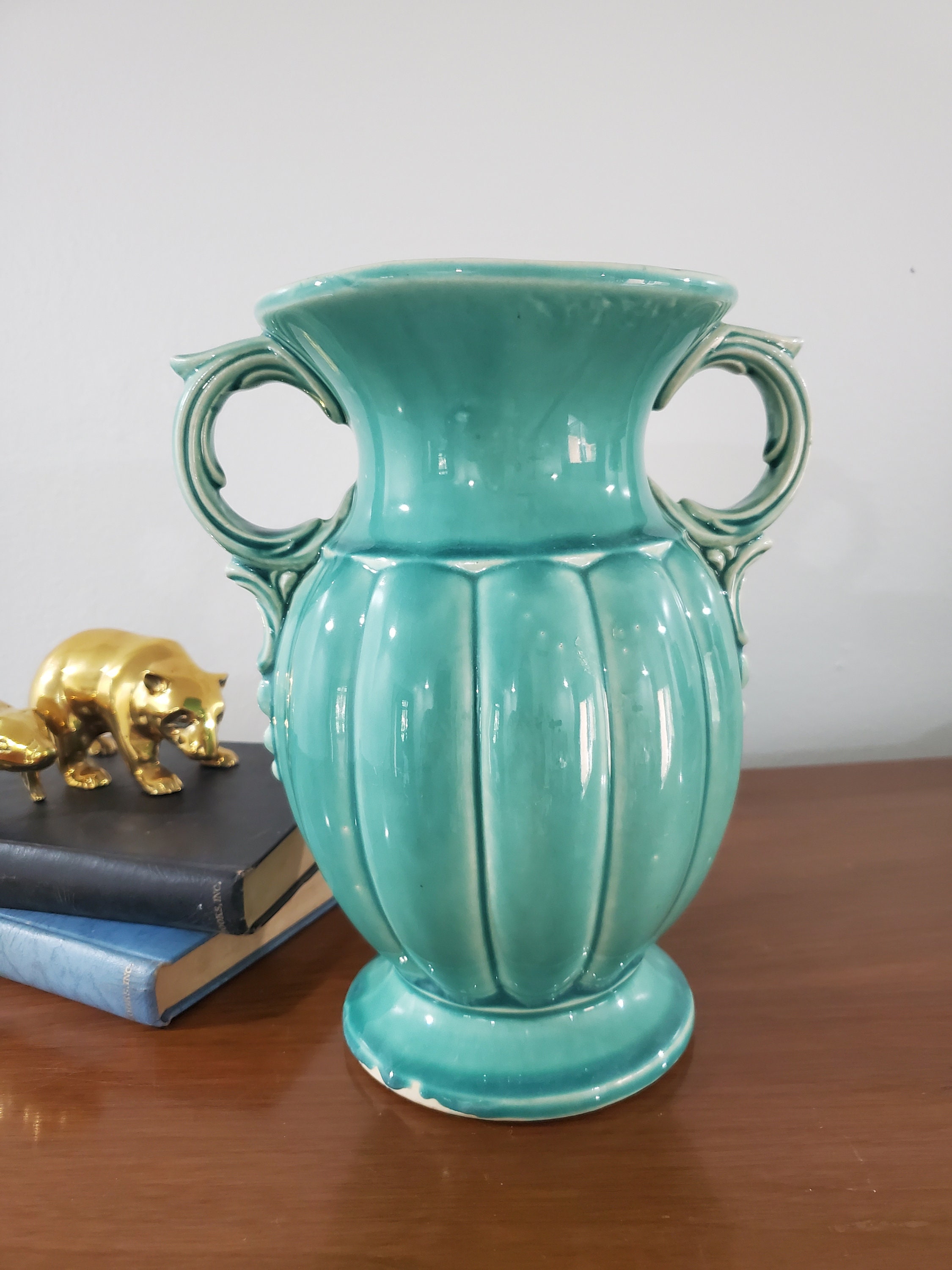 Mccoy Turquoise Urn Shaped Vase - Etsy