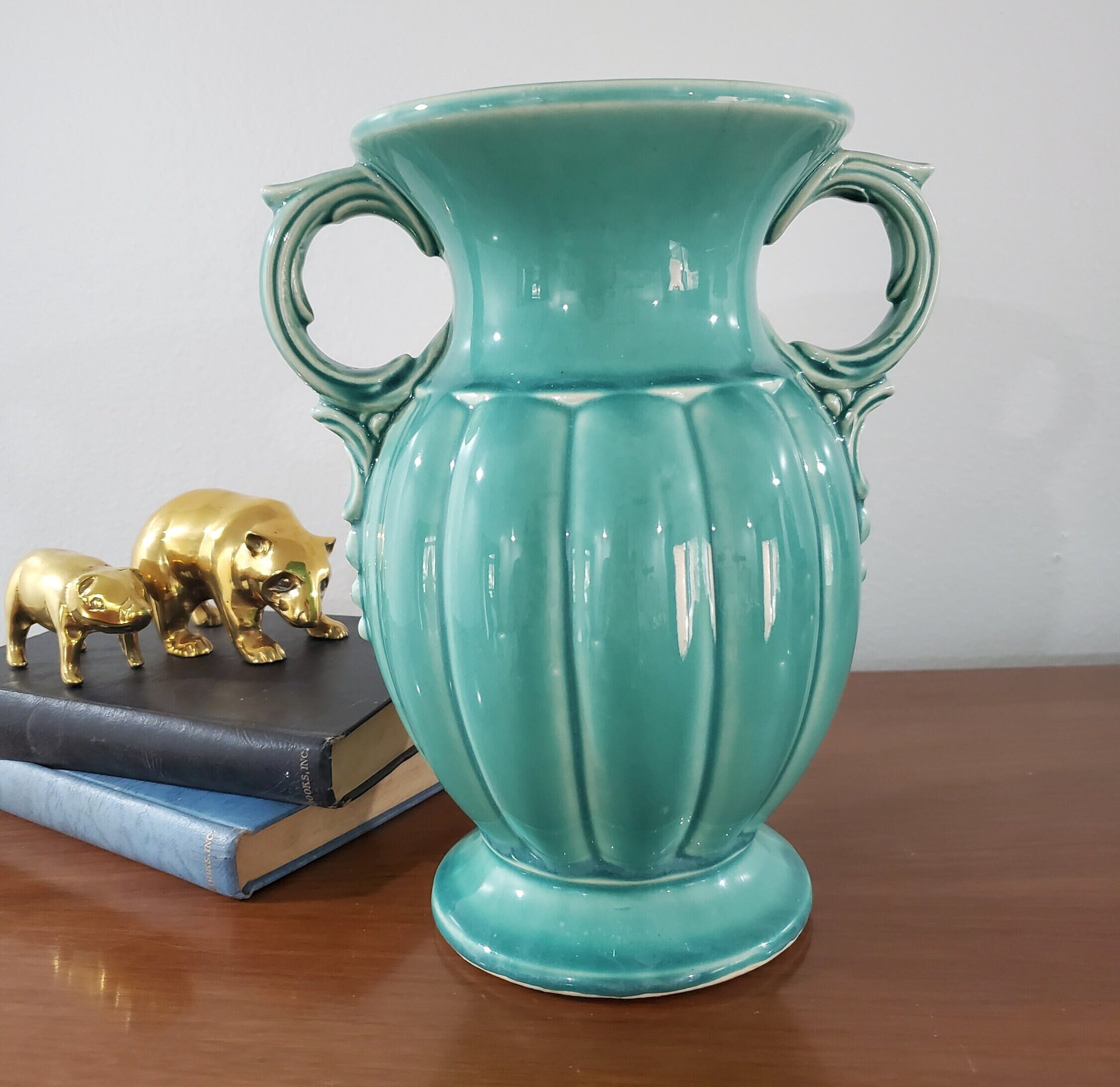 Mccoy Turquoise Urn Shaped Vase - Etsy