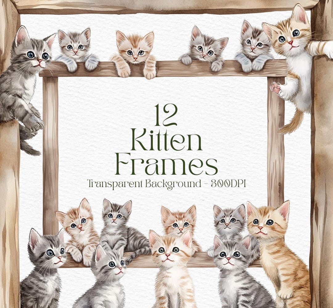 Kitten Wooden Frames Clipart Cute Cats PNG for Scrapbooking Invitations ...