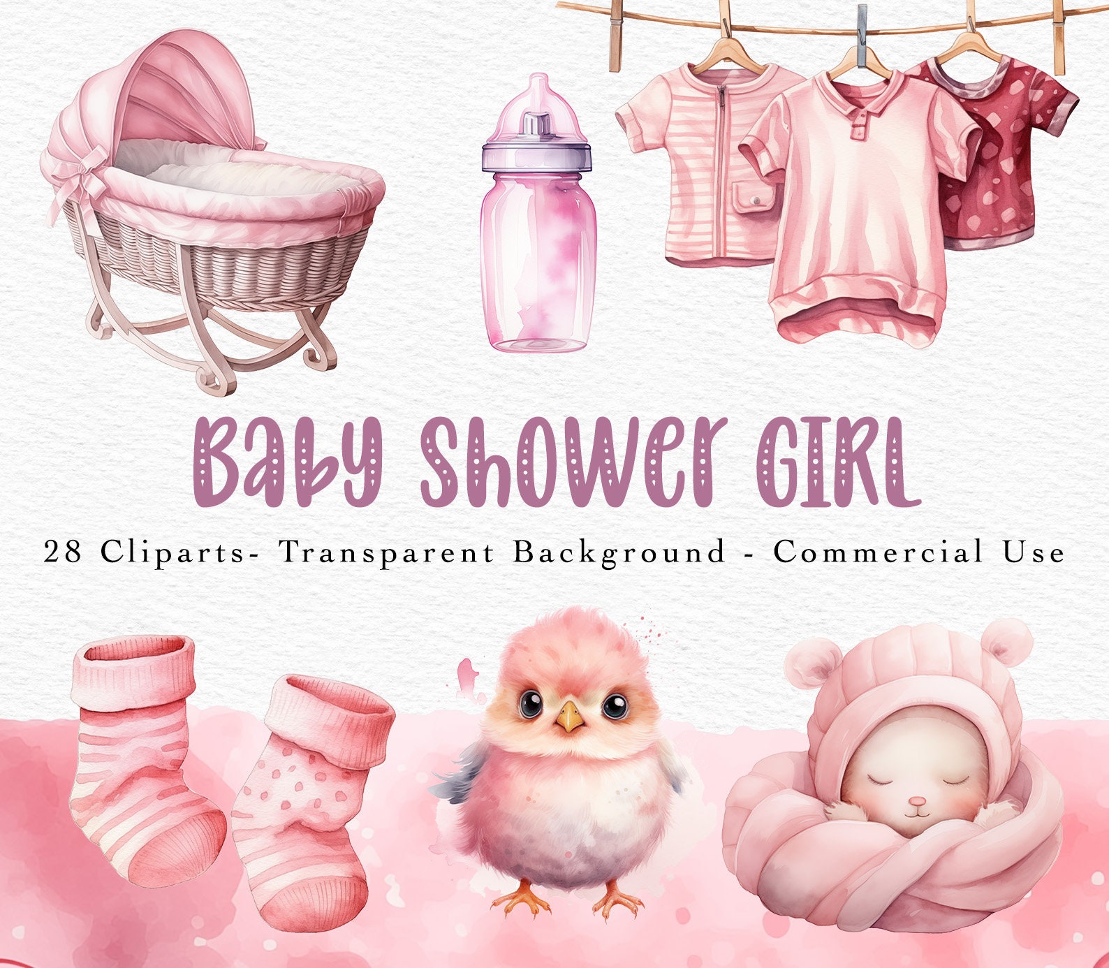 Baby Shower Watercolor Clipart Bundlewatercolor Welcomebaby Clipart ...