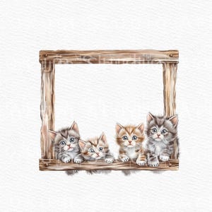 Kitten Wooden Frames Clipart Cute Cats PNG for Scrapbooking Invitations ...
