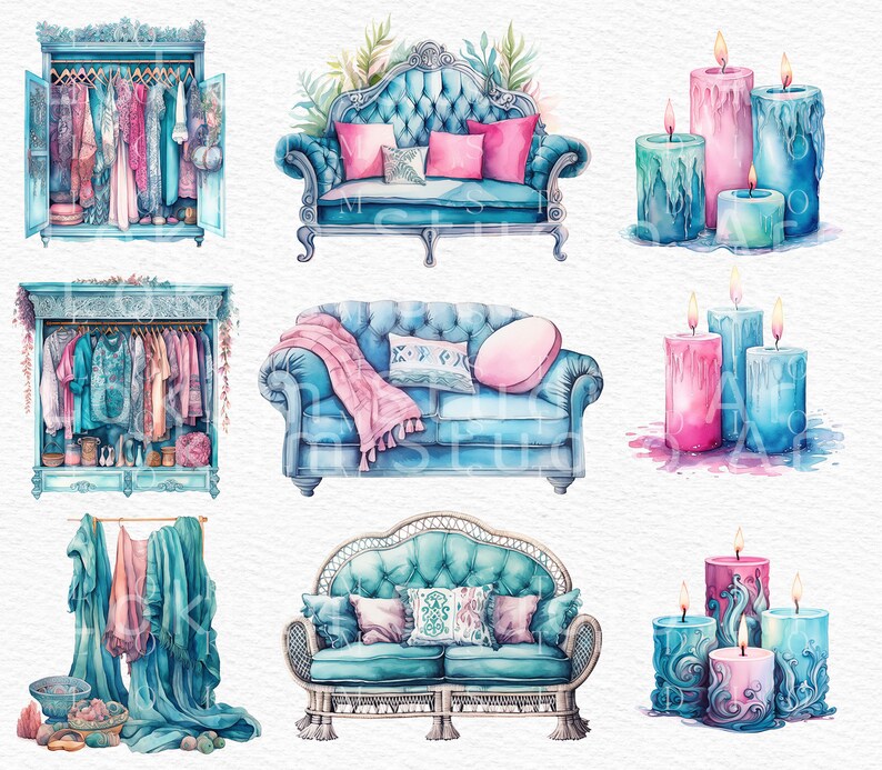 Watercolor Pink Bohemian Cozy House PNG Clipart Boho Turquoise Clipart ...