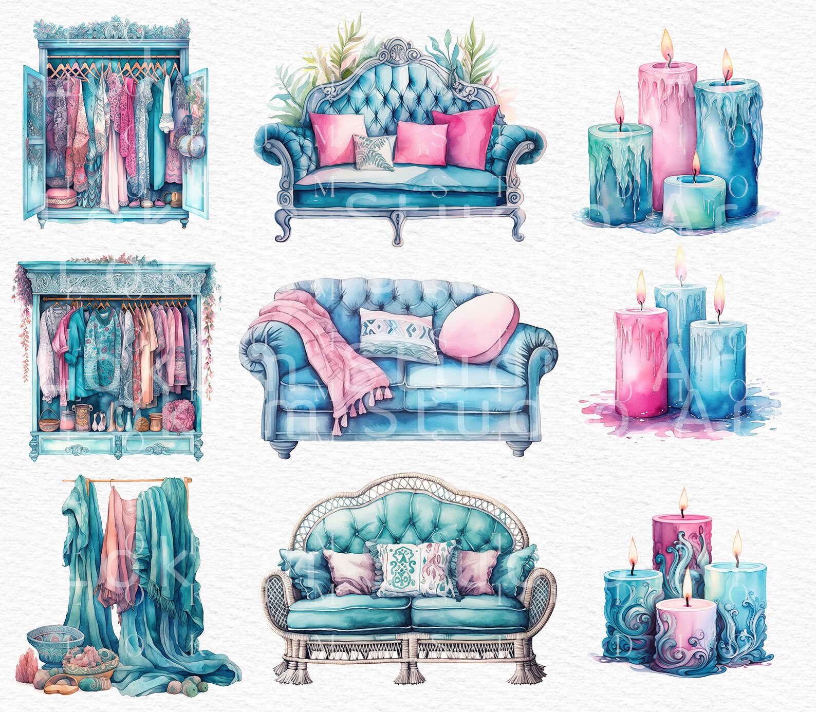 Watercolor Pink Bohemian Cozy House PNG Clipart Boho Turquoise Clipart ...