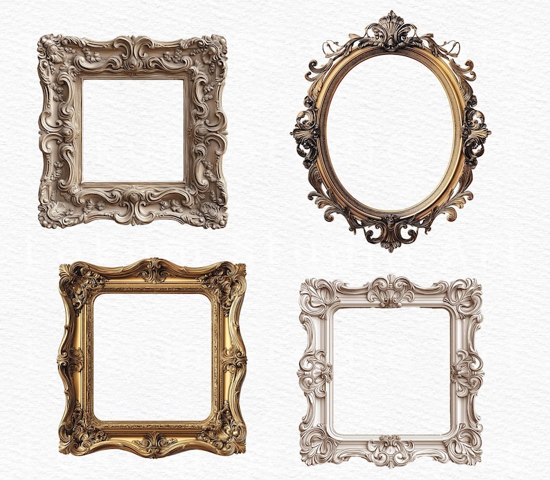 Printable Antique Gold Frames Clipart Victorian Era Rococo Silver ...