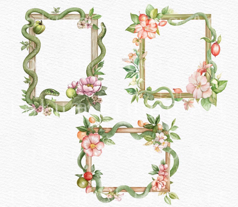 Cozy Vintage Snake Frames Natural Kundalini Spiritual Clip Art Graphics ...