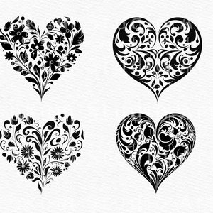 Hearts Clipart Bundle, Valentines Day Digital PNG Love Heart Outline ...
