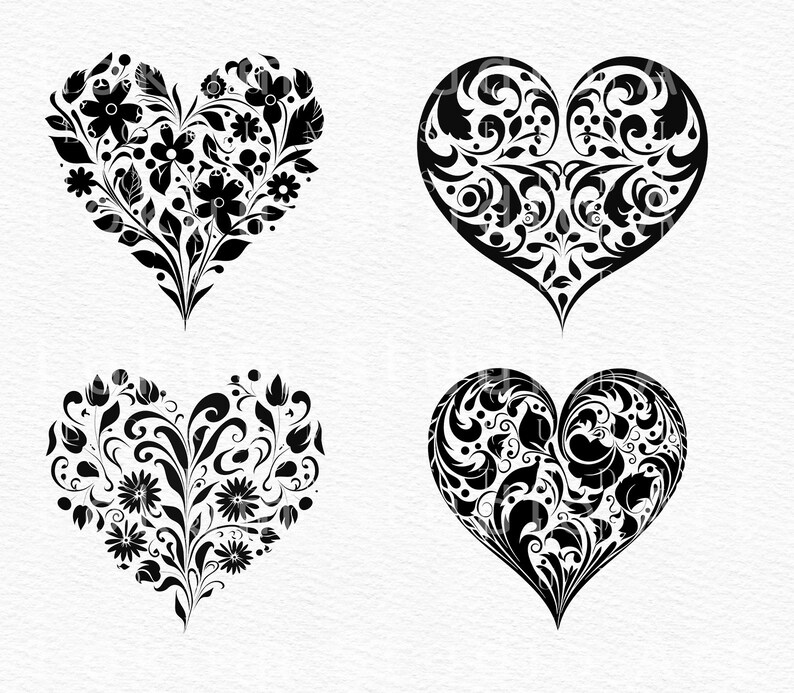 Hearts Clipart Bundle, Valentines Day Digital PNG Love Heart Outline ...