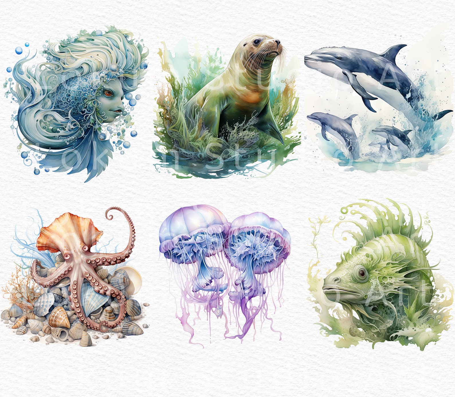 Majestic Undersea Creatures Clipart Bundle Illustration Digital ...