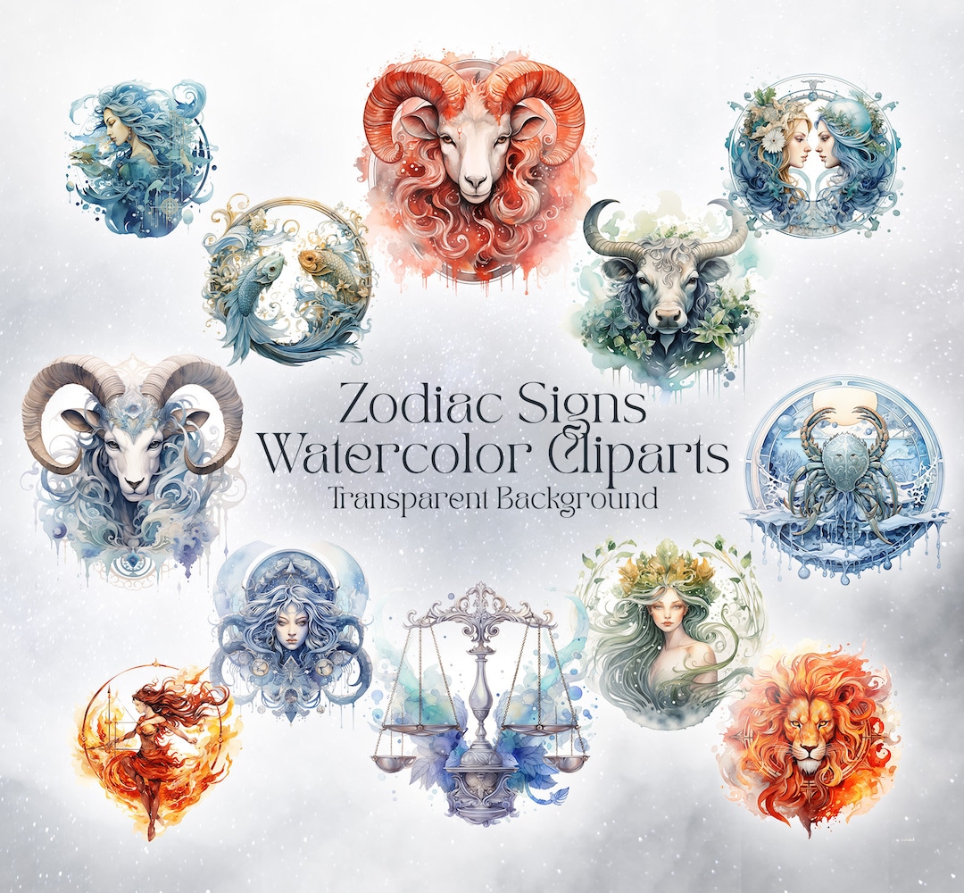 Watercolor Zodiacs Digital Print Horoscope Signs PNG Bundle ...