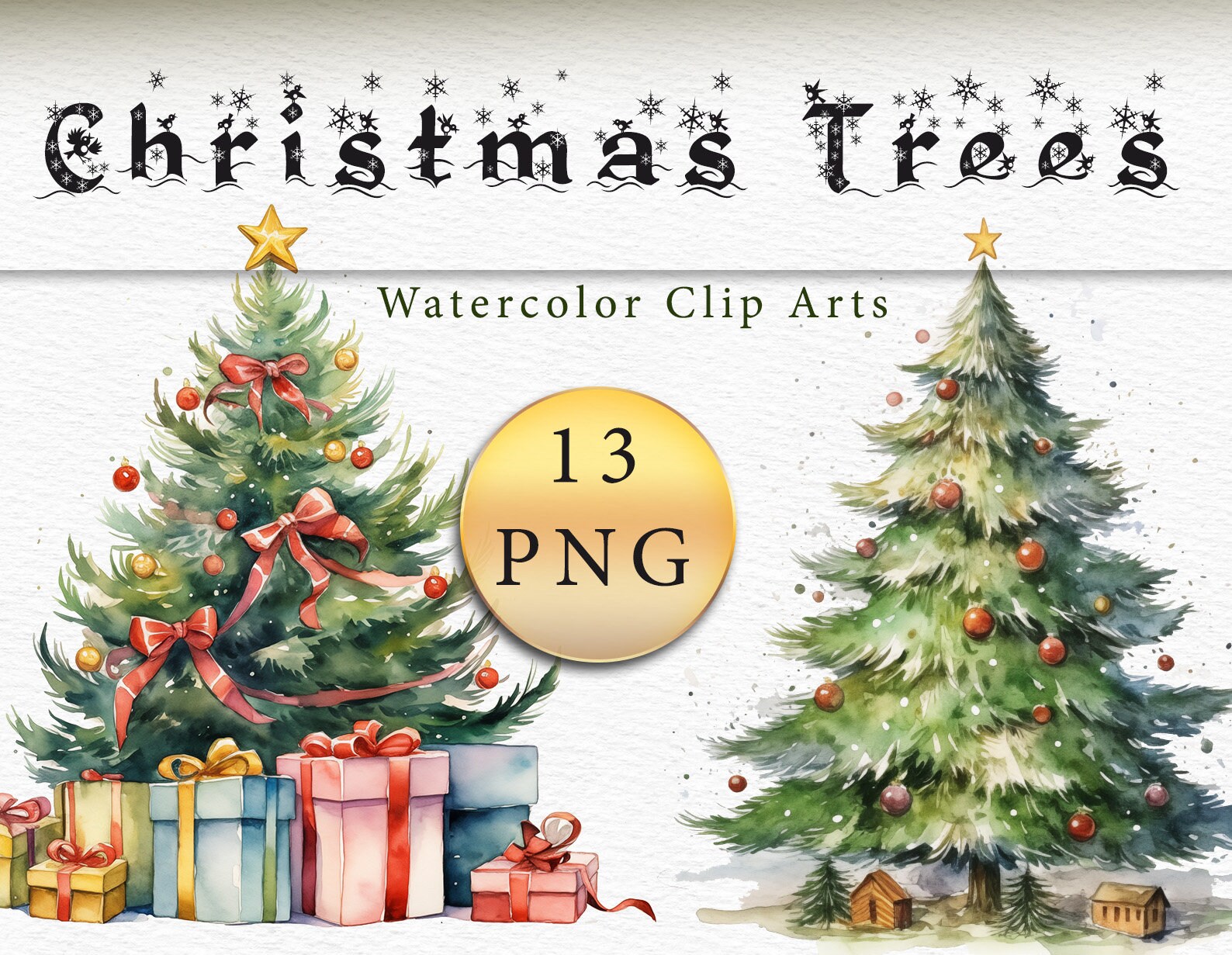 Christmas Tree Watercolor Clipart Bundle, Christmas Gifts Tree PNG ...