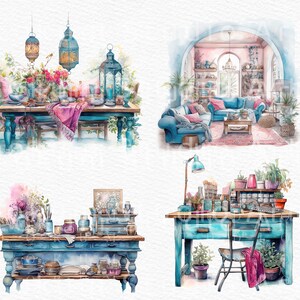 Watercolor Pink Bohemian Cozy House PNG Clipart Boho Turquoise Clipart ...