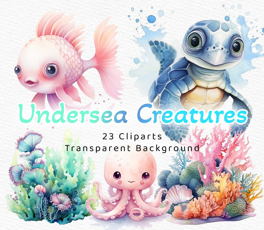 Undersea Watercolor Clipart Bundle Cute Nursery Decor Baby Wall Art ...