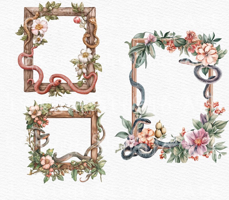 Cozy Vintage Snake Frames Natural Kundalini Spiritual Clip Art Graphics ...