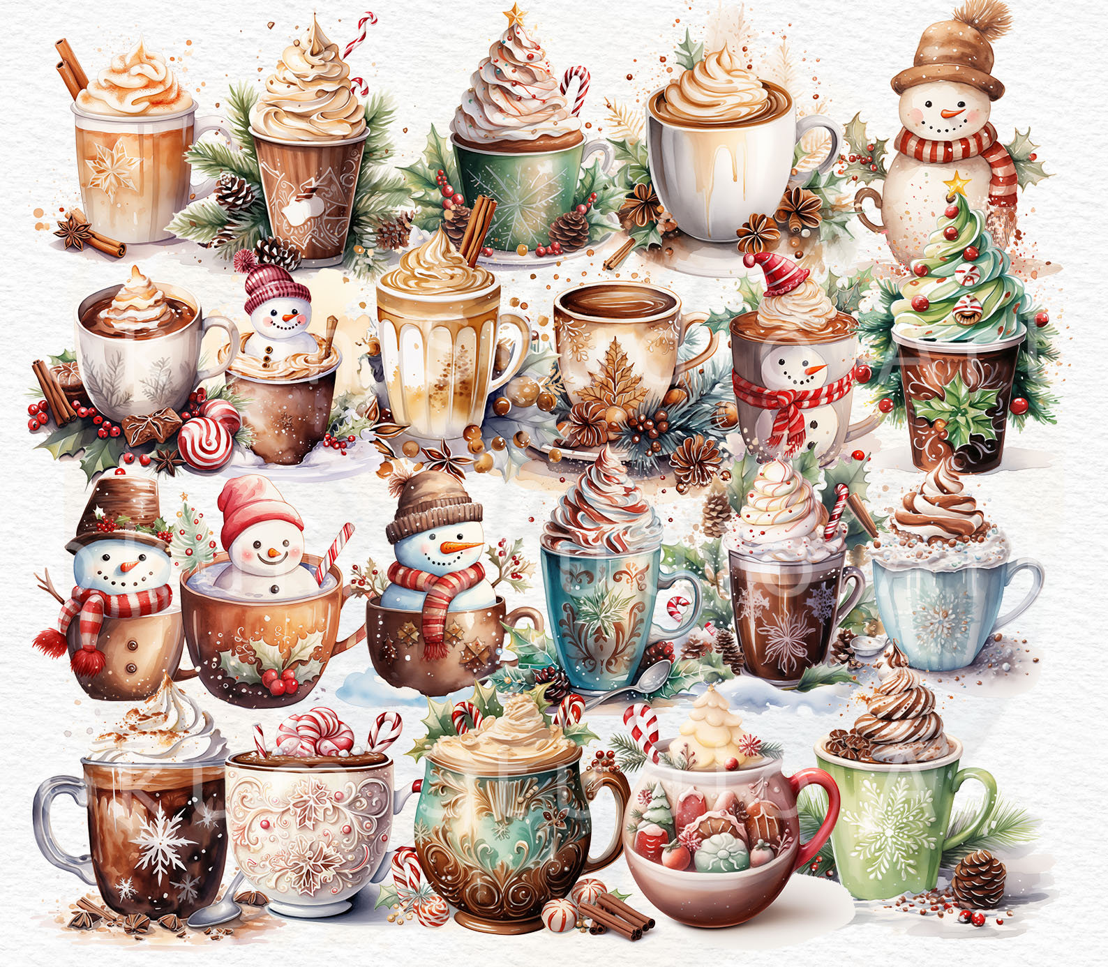 Hot Chocolate Clipart Watercolor Hot Cocoa Clipart Winter Coffee ...