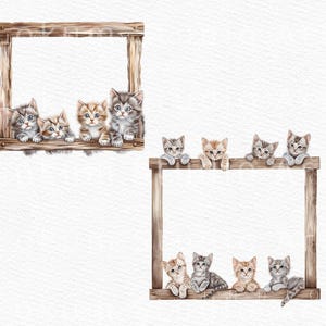 Kitten Wooden Frames Clipart Cute Cats PNG for Scrapbooking Invitations ...