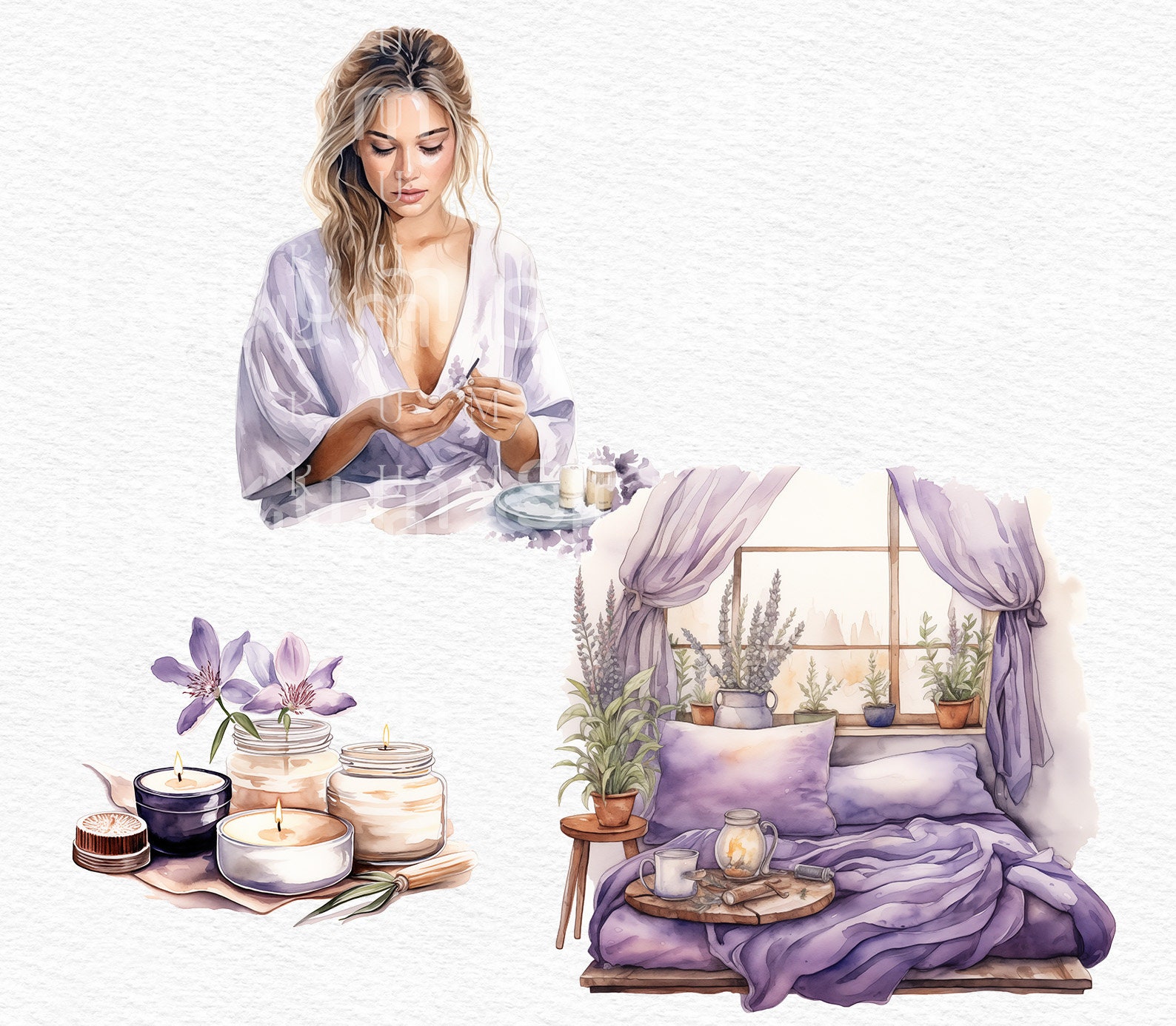 Watercolor Self Care Clipart Bundle, Meditation Clip Art, Self Care PNG ...