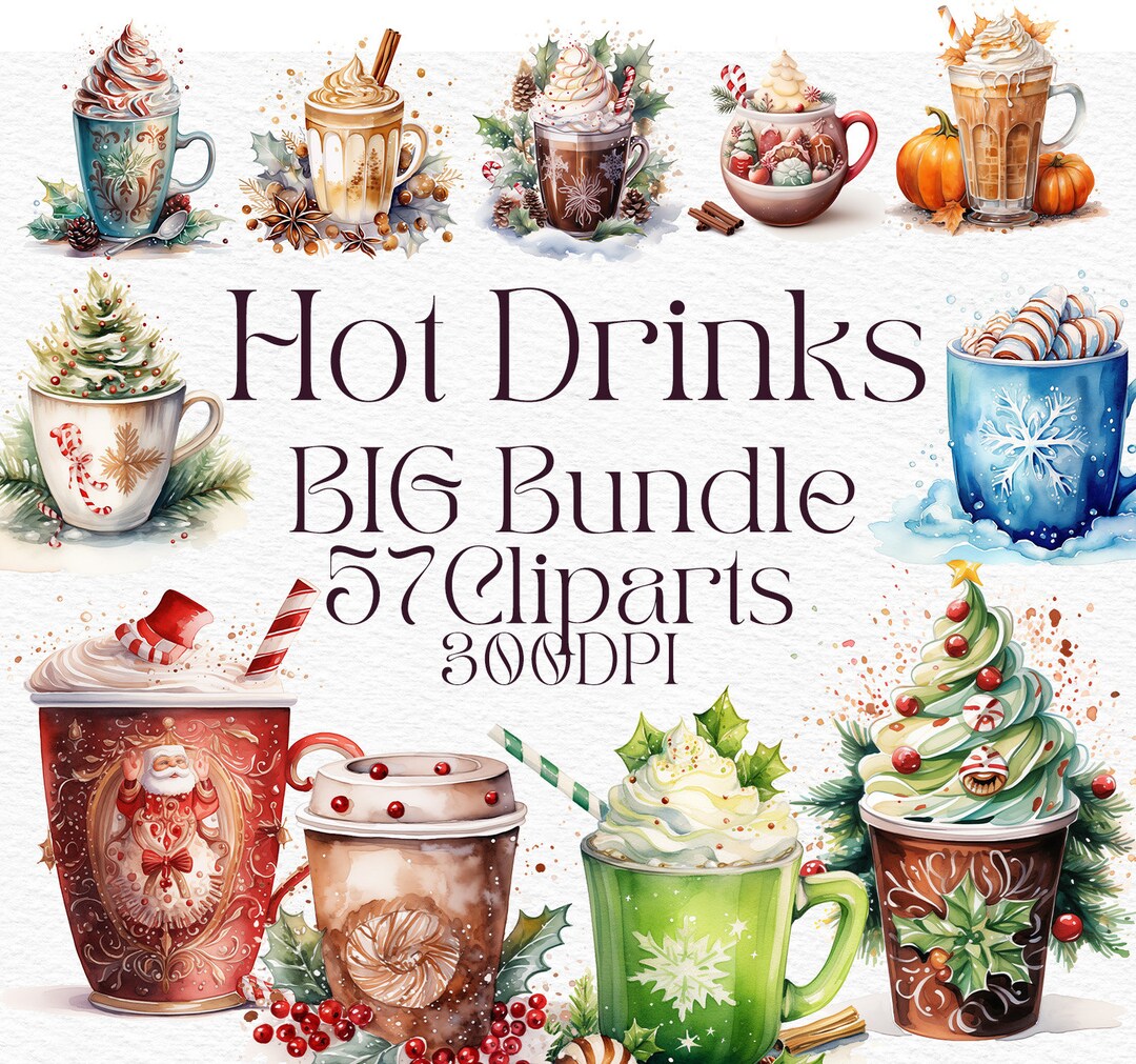 Hot Chocolate Clipart Watercolor Hot Cocoa Clipart Winter Coffee ...