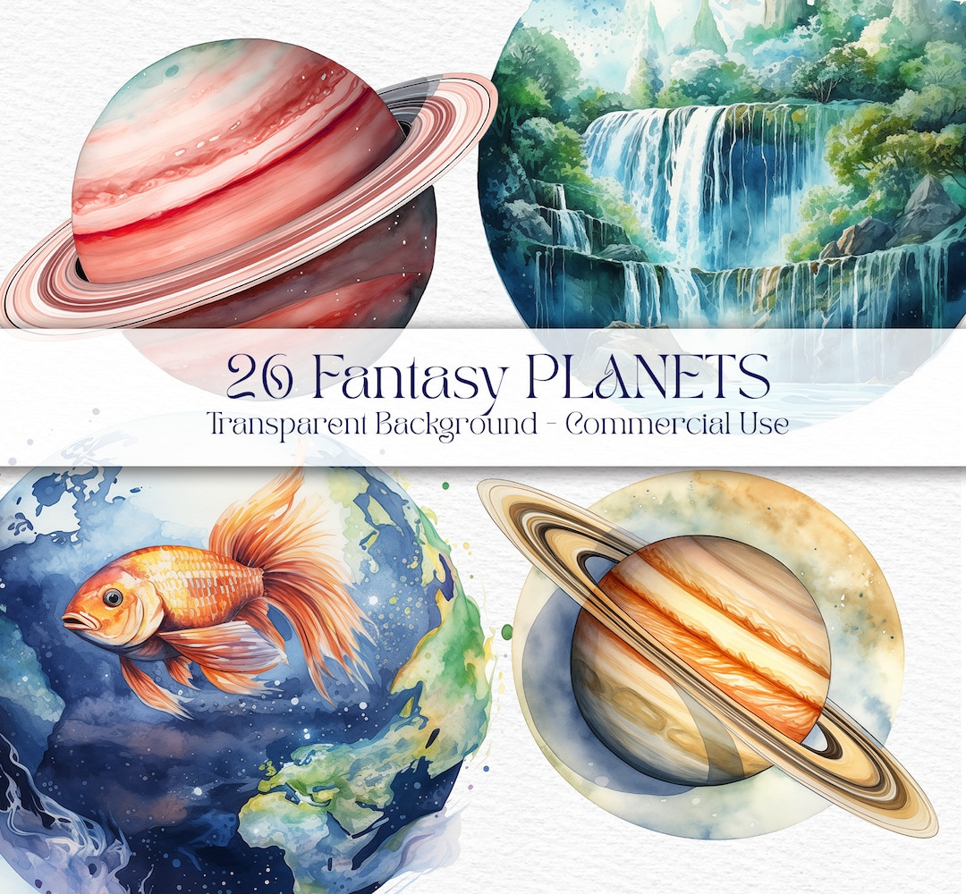 Watercolor Fantasy Space PNG Planets Clipart Galaxy Digital Art Planet ...