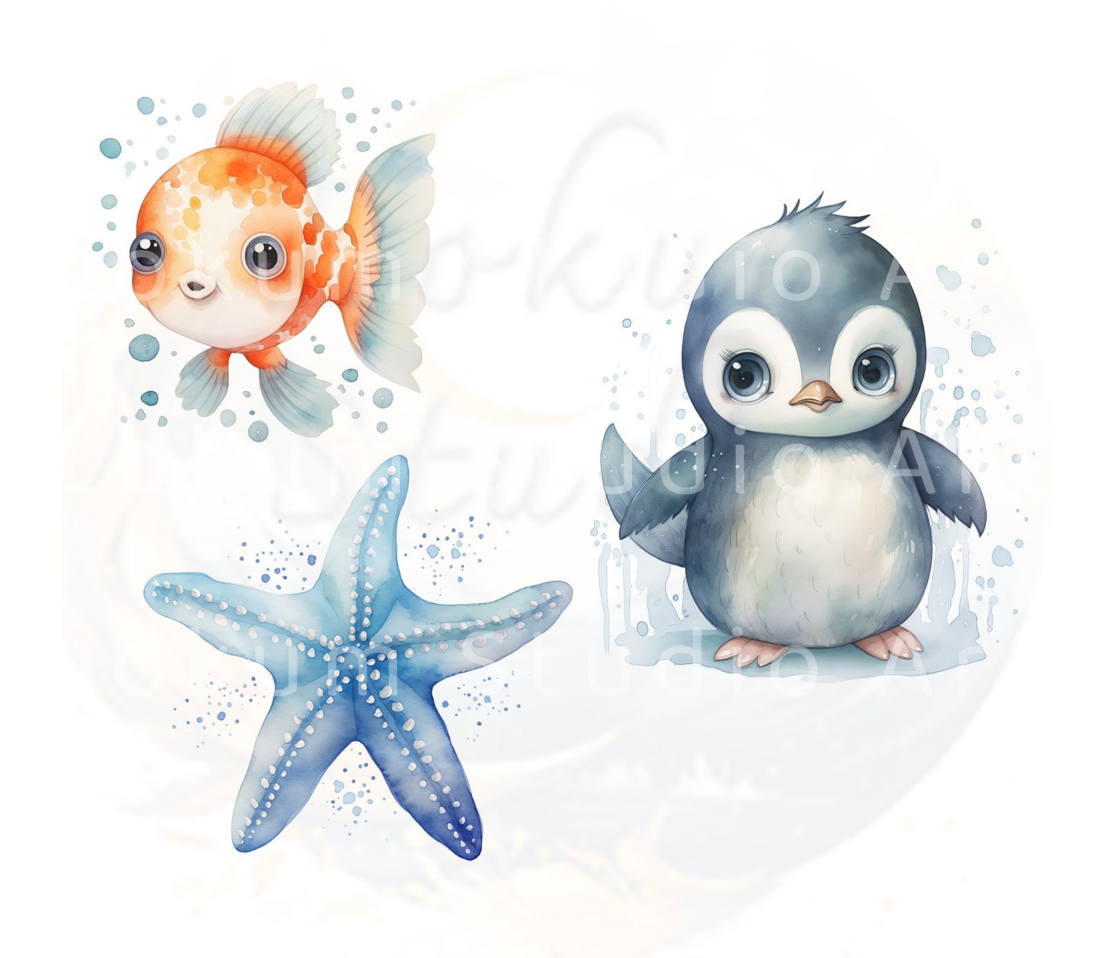 Undersea Watercolor Clipart Bundle Cute Nursery Decor Baby Wall Art ...