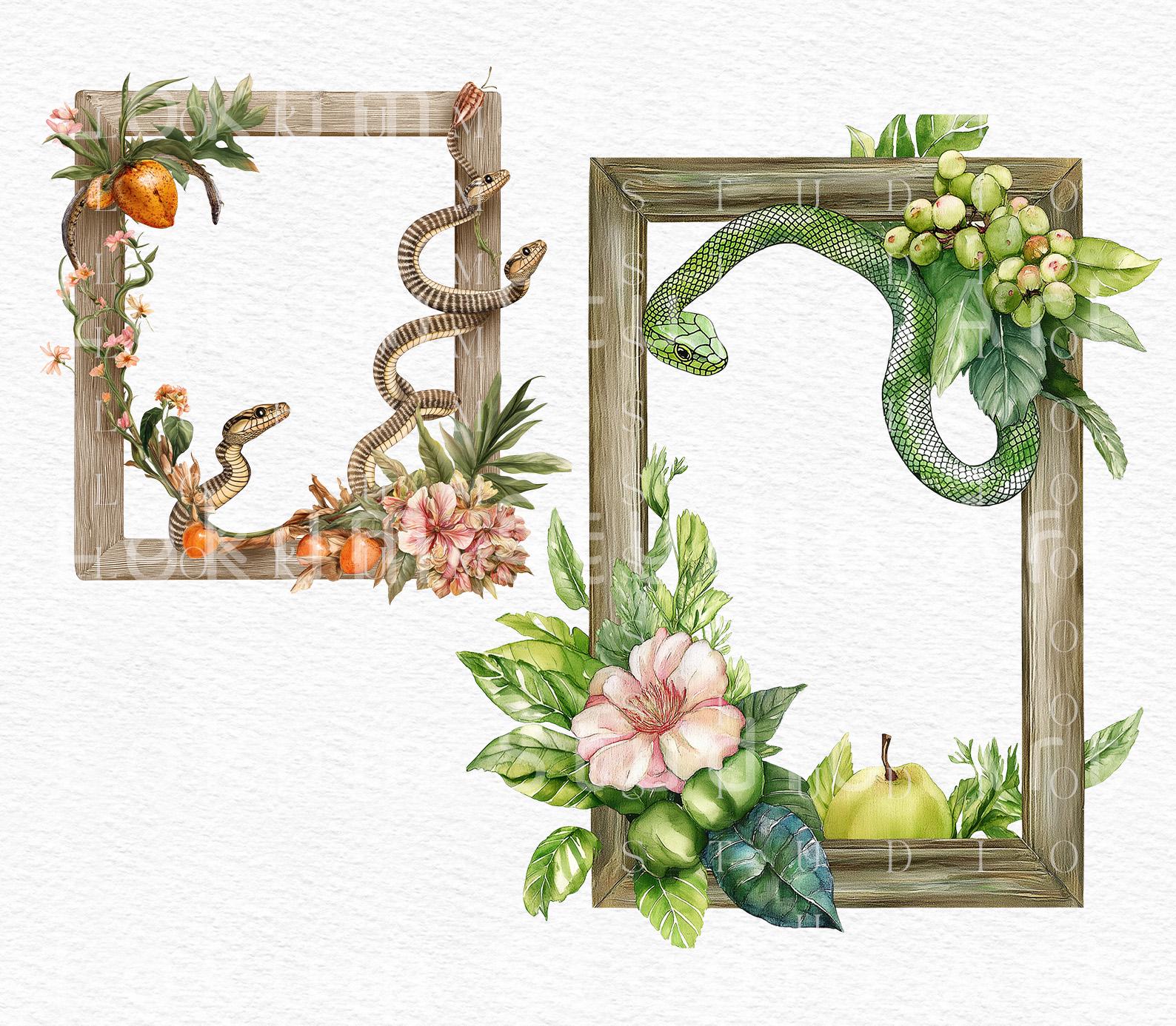 Cozy Vintage Snake Frames Natural Kundalini Spiritual Clip Art Graphics ...