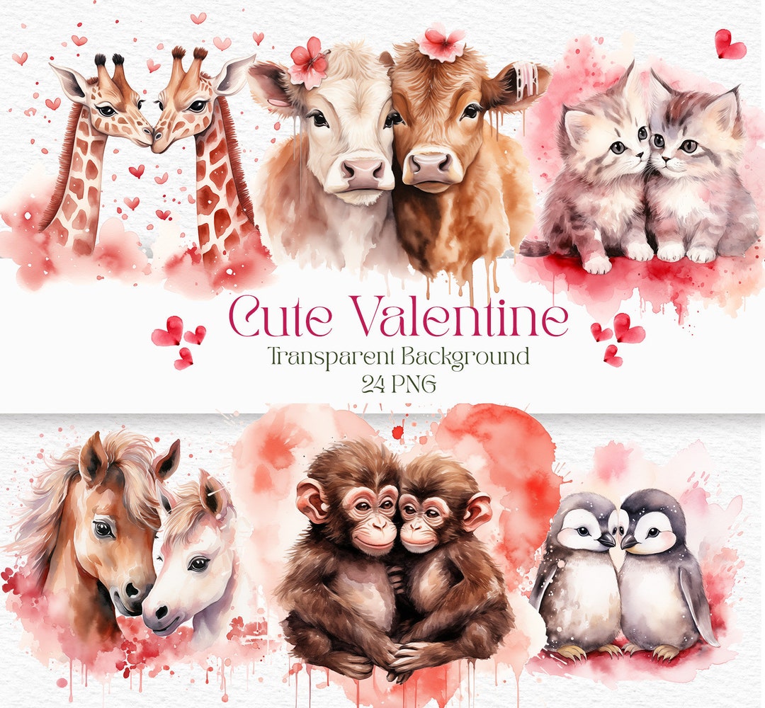 Watercolor Valentine's Day Clipart, Love Watercolor Baby Animals, Cute ...