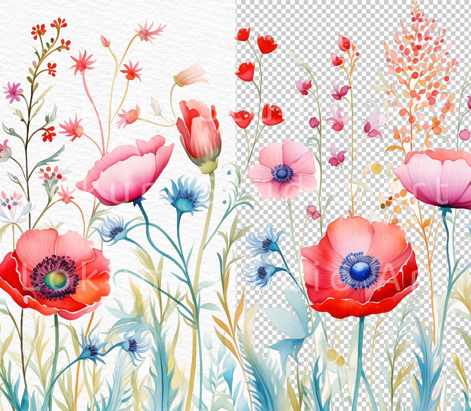 Watercolor Floral Borders Clip Art Flowers Folio Kit Png Wild - Etsy