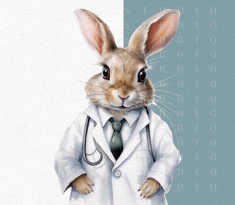 Watercolor Doctor Rabbit, Cute Doctor Baby Animal, Nursery Wall Art ...