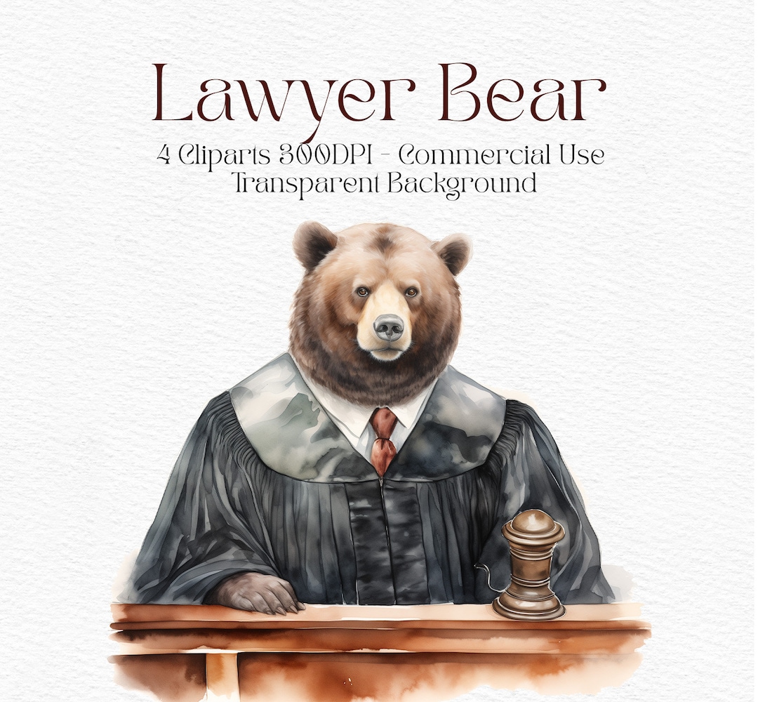 Watercolor Lawyer Bear Digital Clipart Gift for Lawyer Print Out Cute ...