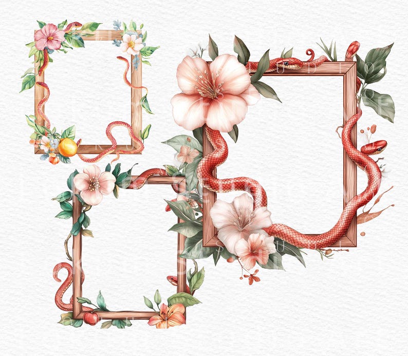 Cozy Vintage Snake Frames Natural Kundalini Spiritual Clip Art Graphics ...