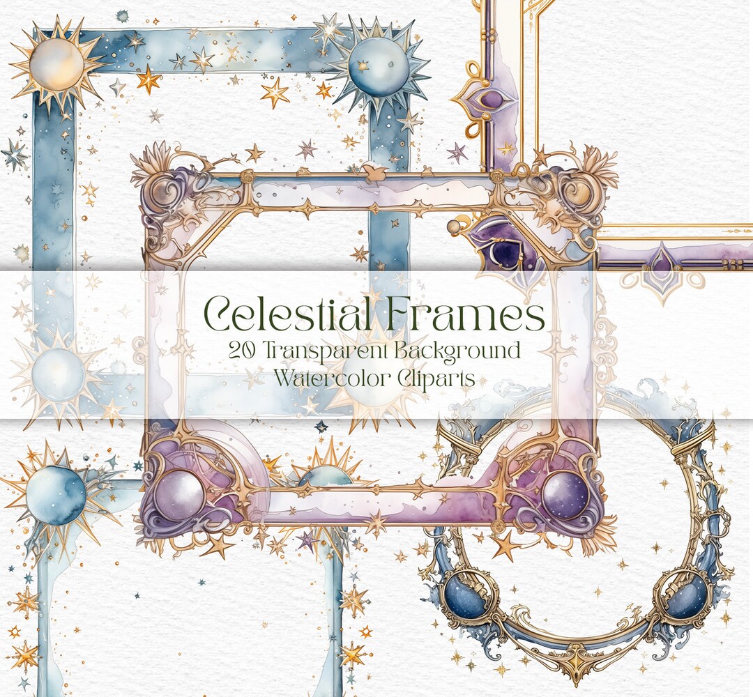 Watercolor Celestial Beautiful Frames Stars Frame PNG Invitation Frames ...