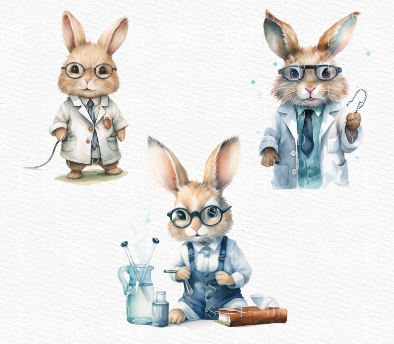 Watercolor Doctor Rabbit, Cute Doctor Baby Animal, Nursery Wall Art ...