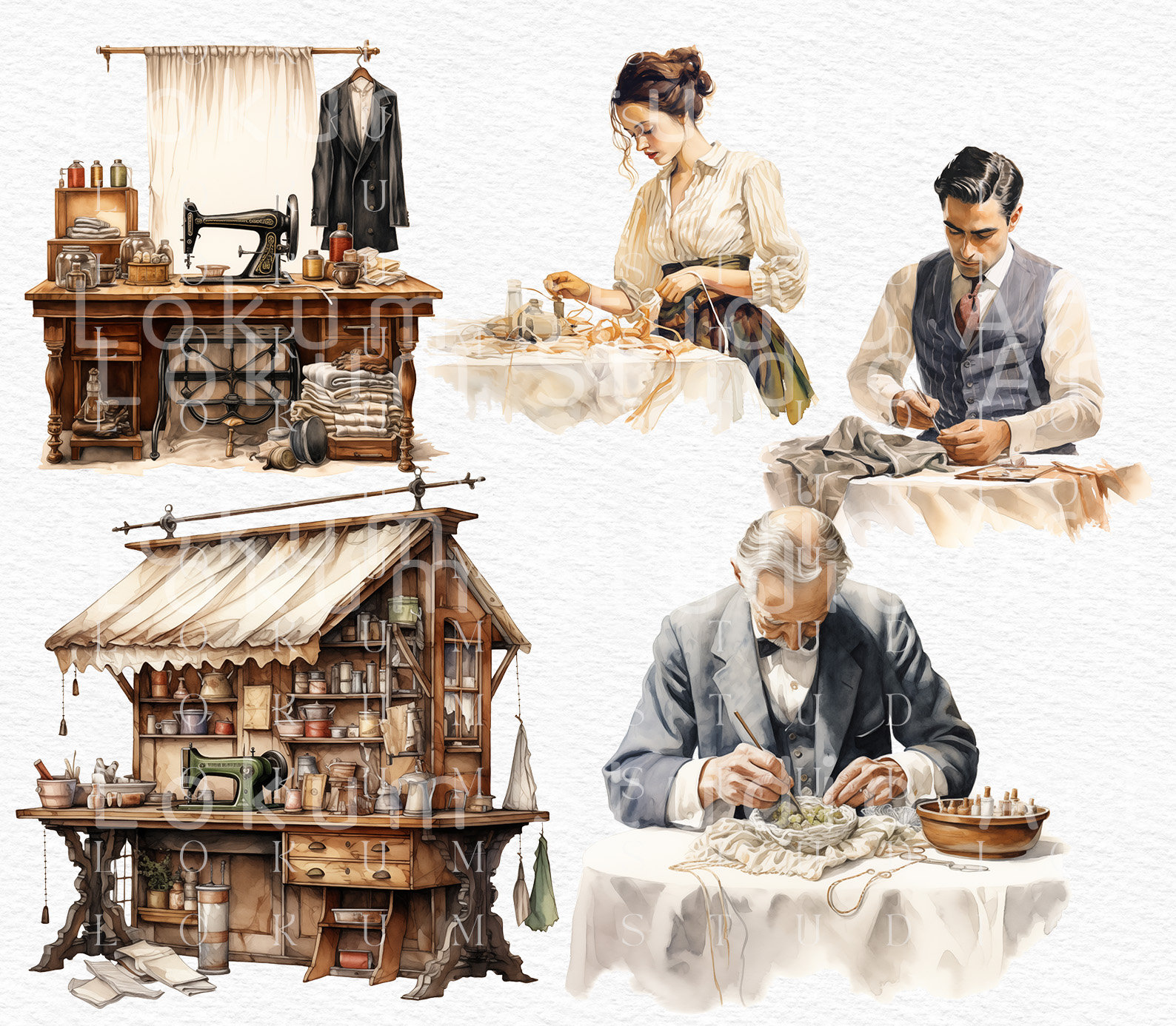 Watercolor Vintage Victorian Sewing Clipart Printable Antique Sewing ...