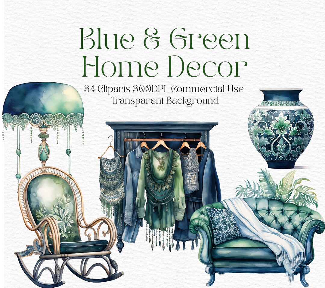 Watercolor Bohemian Blue Cozy House Decoration PNG Clipart Boho Clipart ...