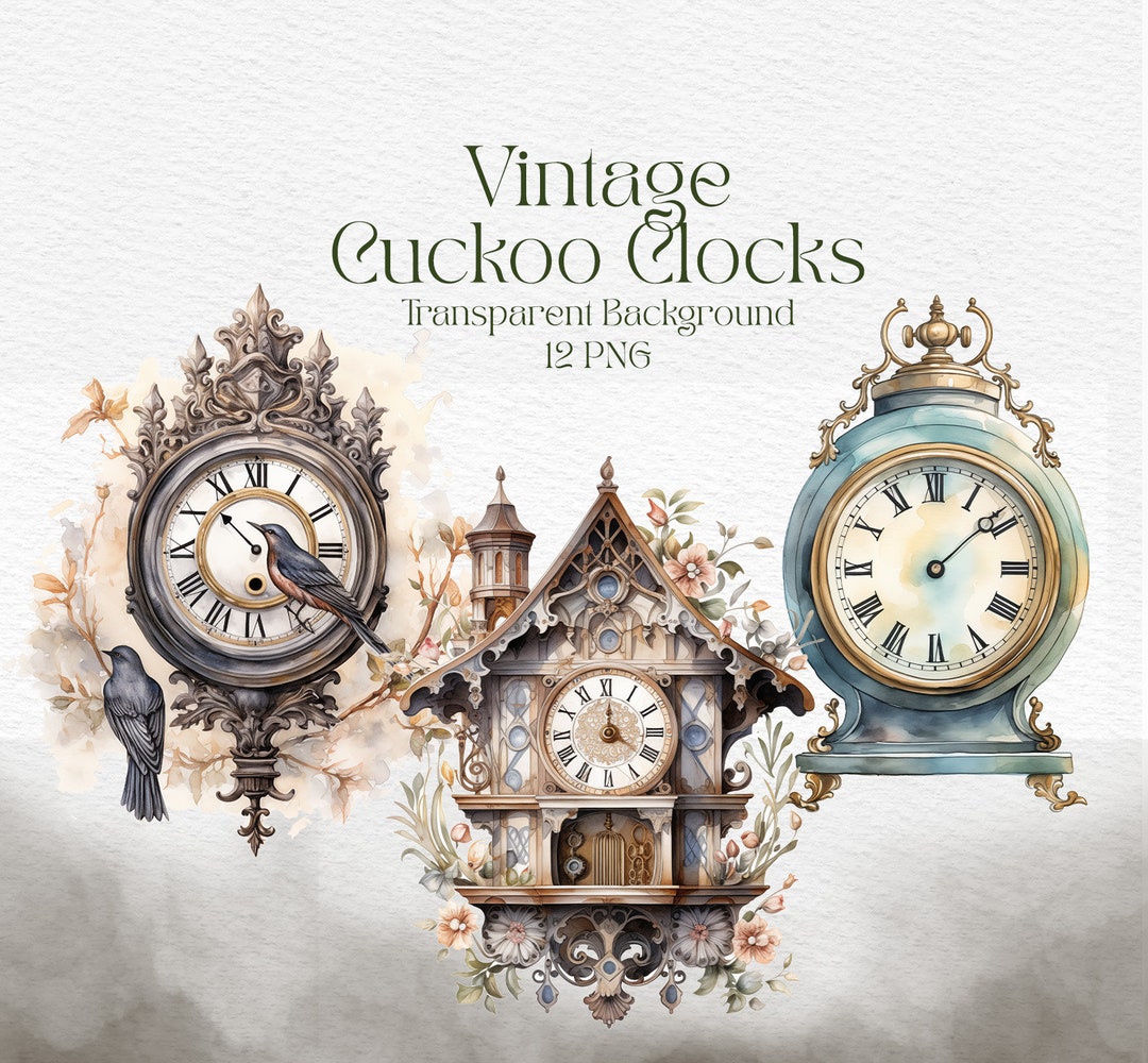 Vintage Cuckoo Clock Bundle Old Fashion Clip Art Antique PNG Grandpa ...