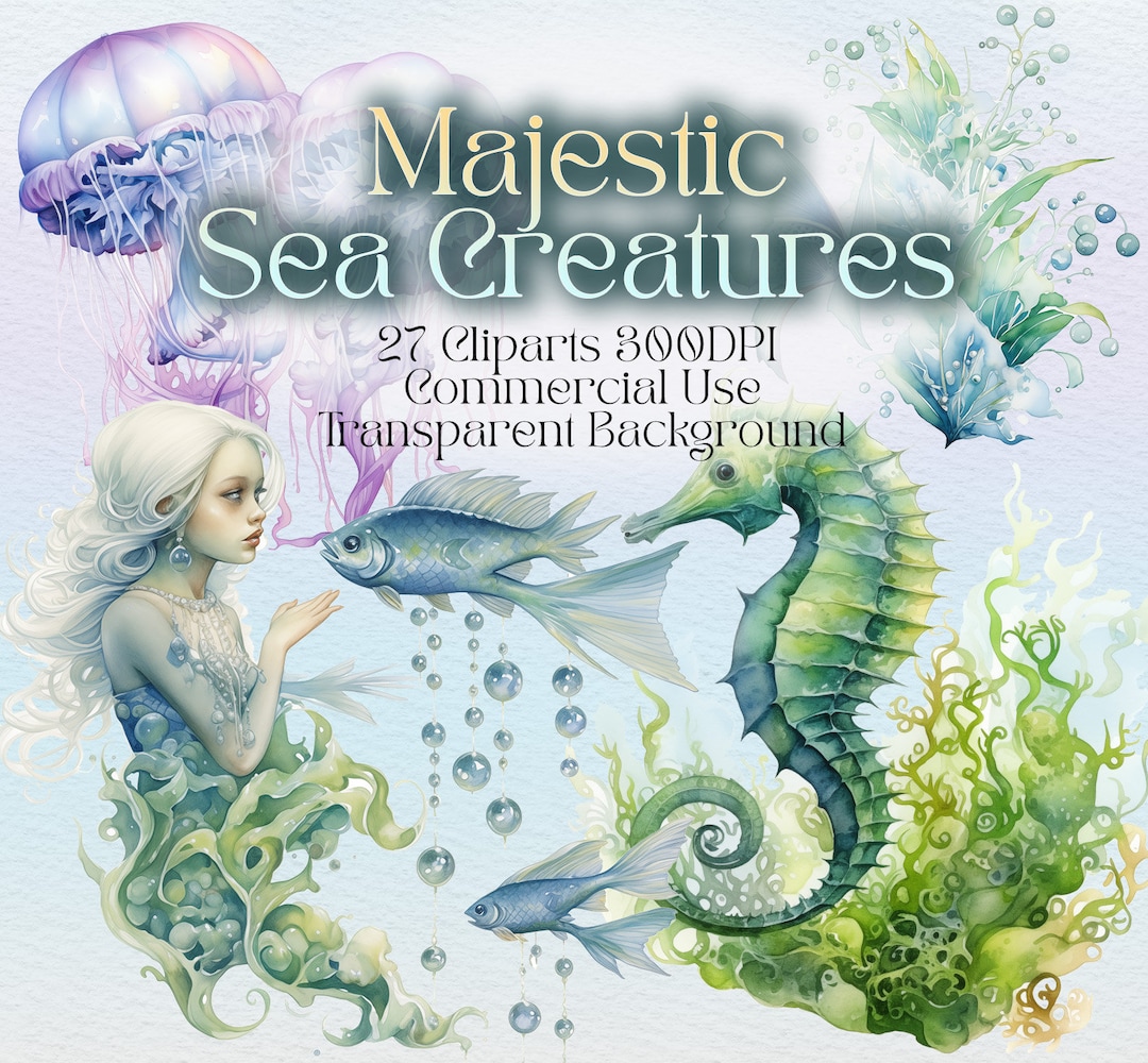 Majestic Undersea Creatures Clipart Bundle Illustration Digital ...