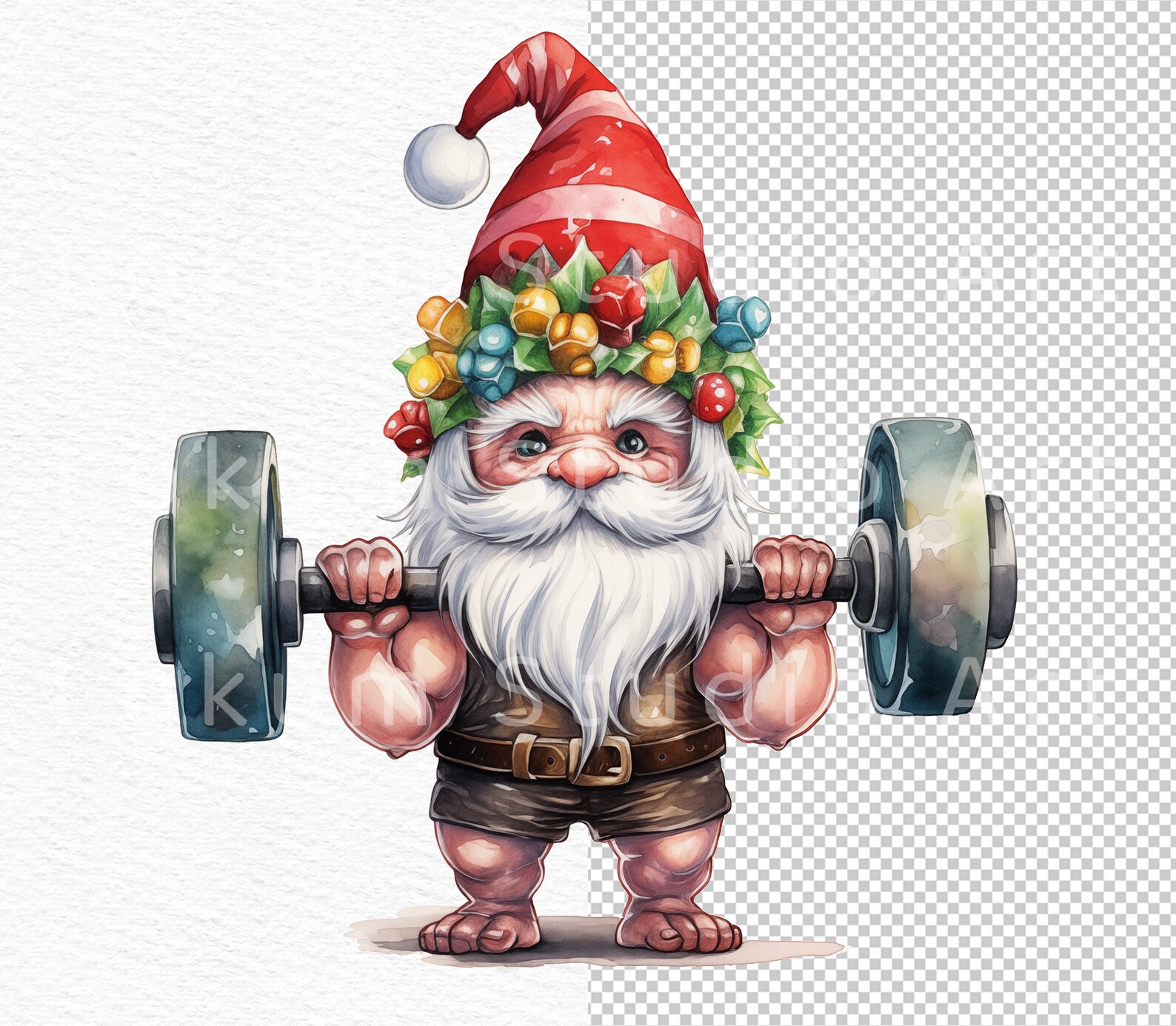 Watercolor Gnomes in Fitness Funny Clip Art Artful PNG Digital Xmas ...