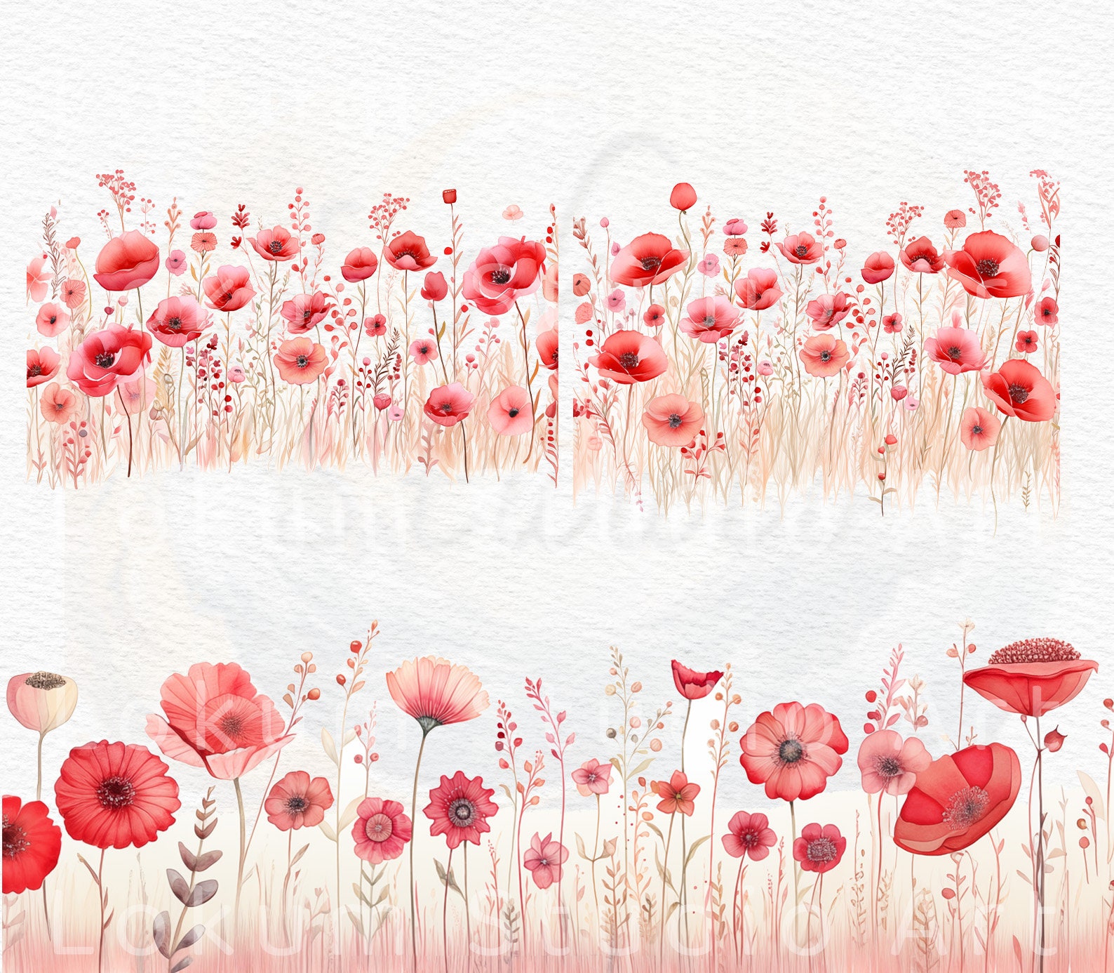Watercolor Boho Red Flowers PNG Watercolor Floral Border Clip Art Pink ...