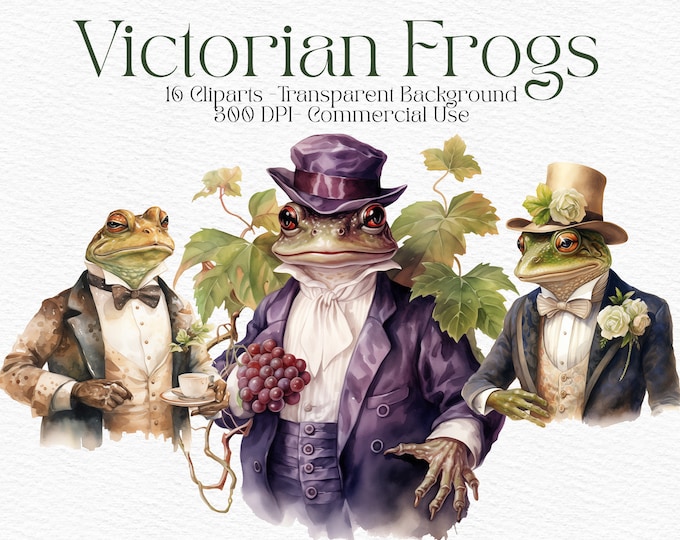 Victorian Frog Clipart Bundle Funny Frogs Clip Art Frog Vintage PNG ...