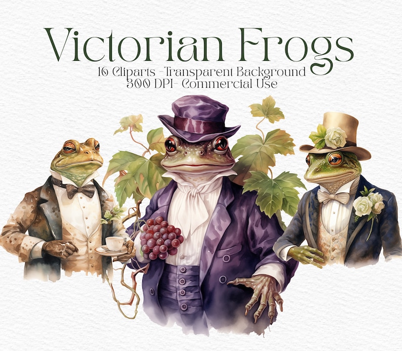Victorian Frog Clipart Bundle Funny Frogs Clip Art Frog Vintage PNG ...