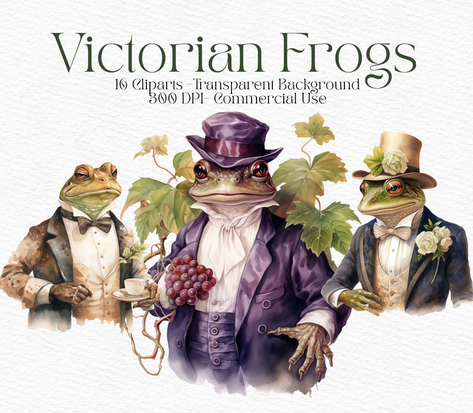 Victorian Frog Clipart Bundle Funny Frogs Clip Art Frog Vintage PNG ...