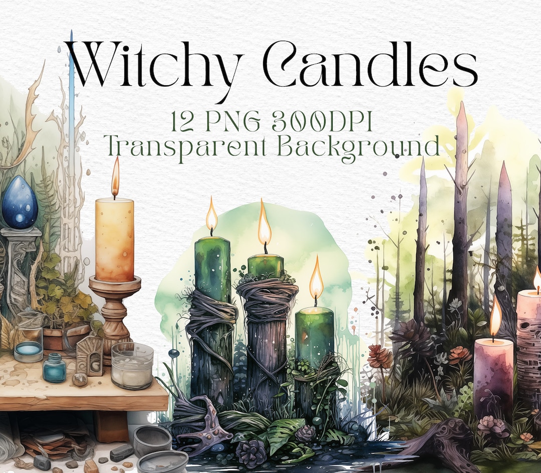 Watercolor Witch Candles Clipart Mystical PNG Candles Journal ...