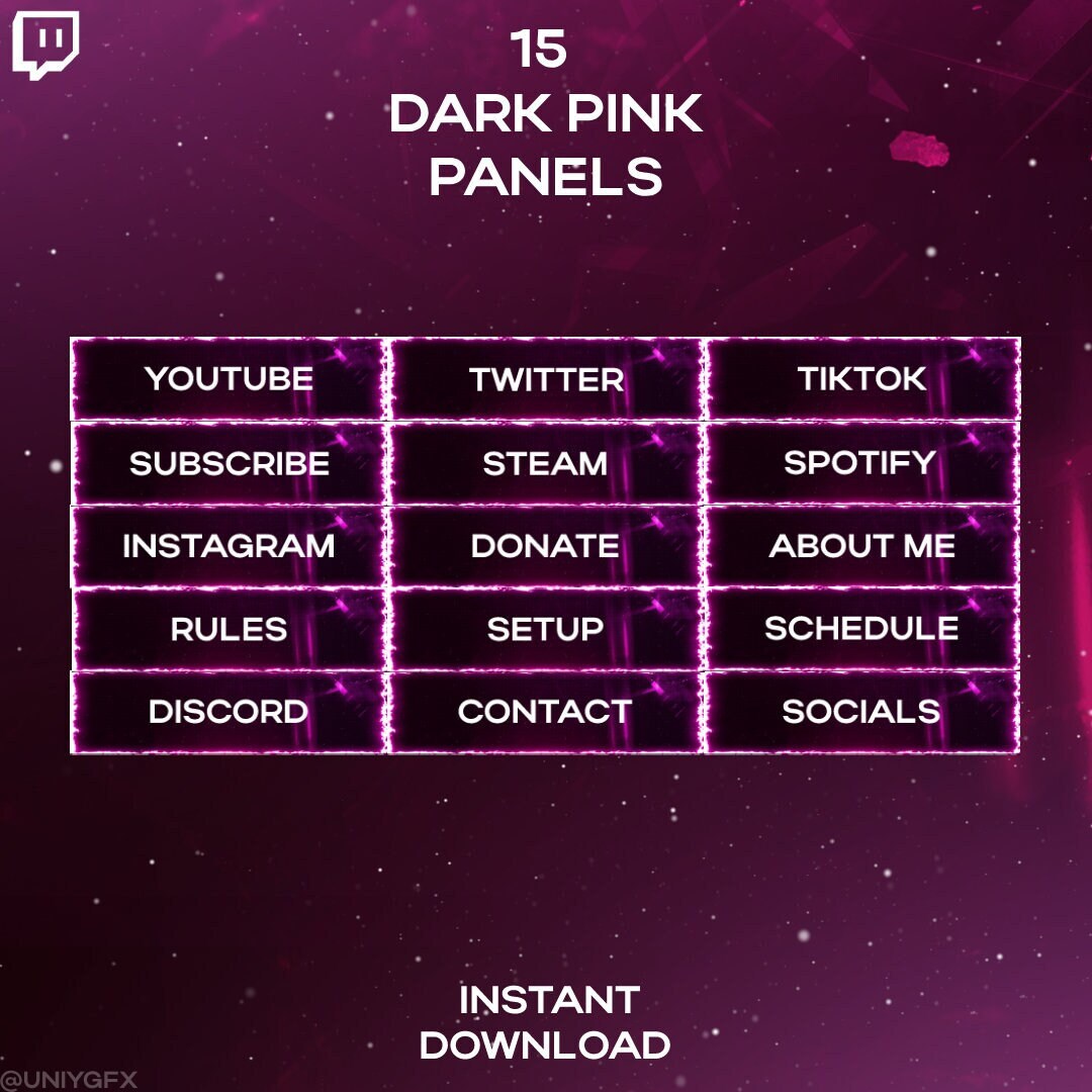 15x Twitch Panels Pack Dark Pink Panels Instant Download / Ready to Use ...