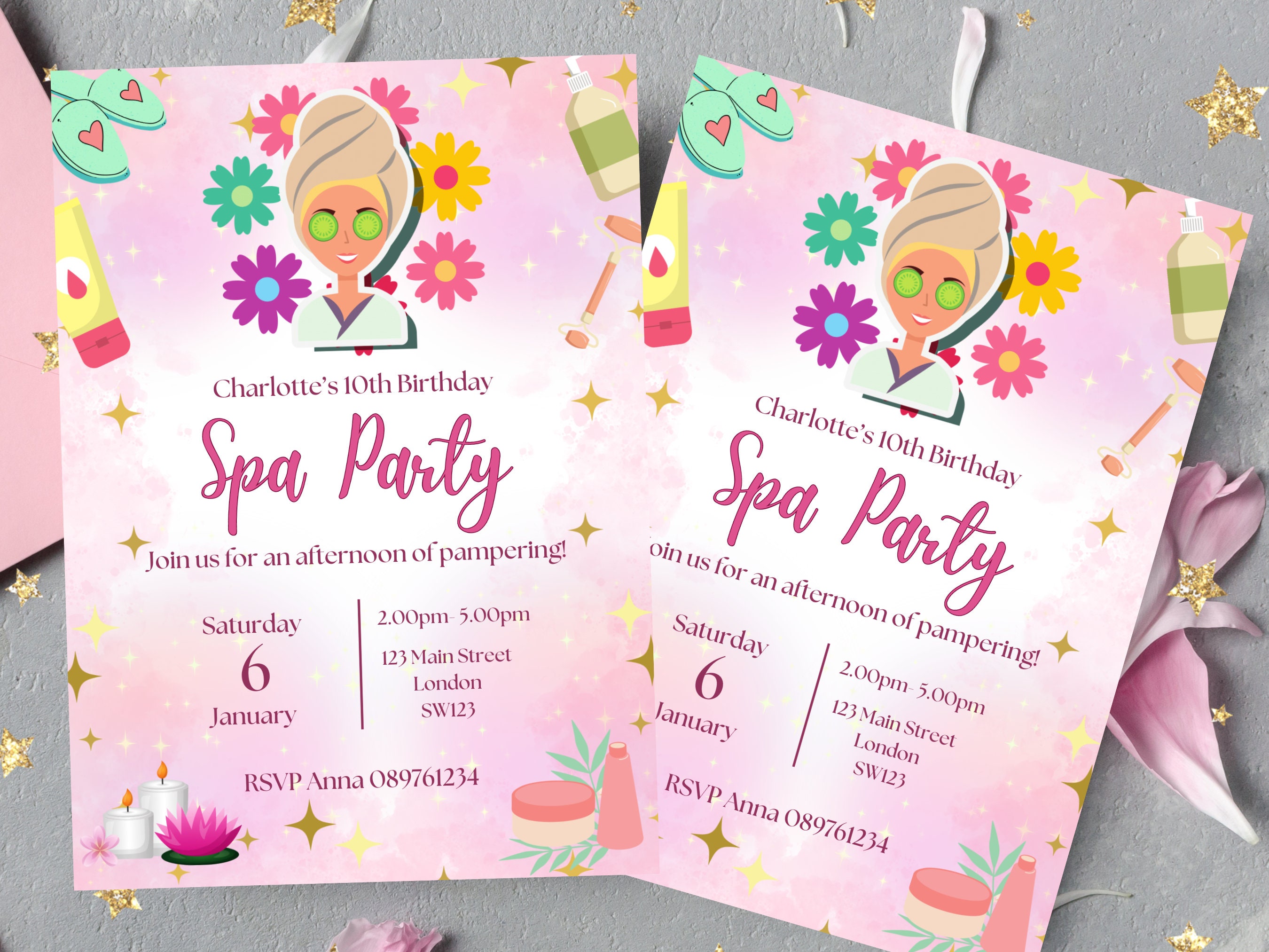 Spa Party Birthday Invitation, Canva Invitation Template, Birthday ...