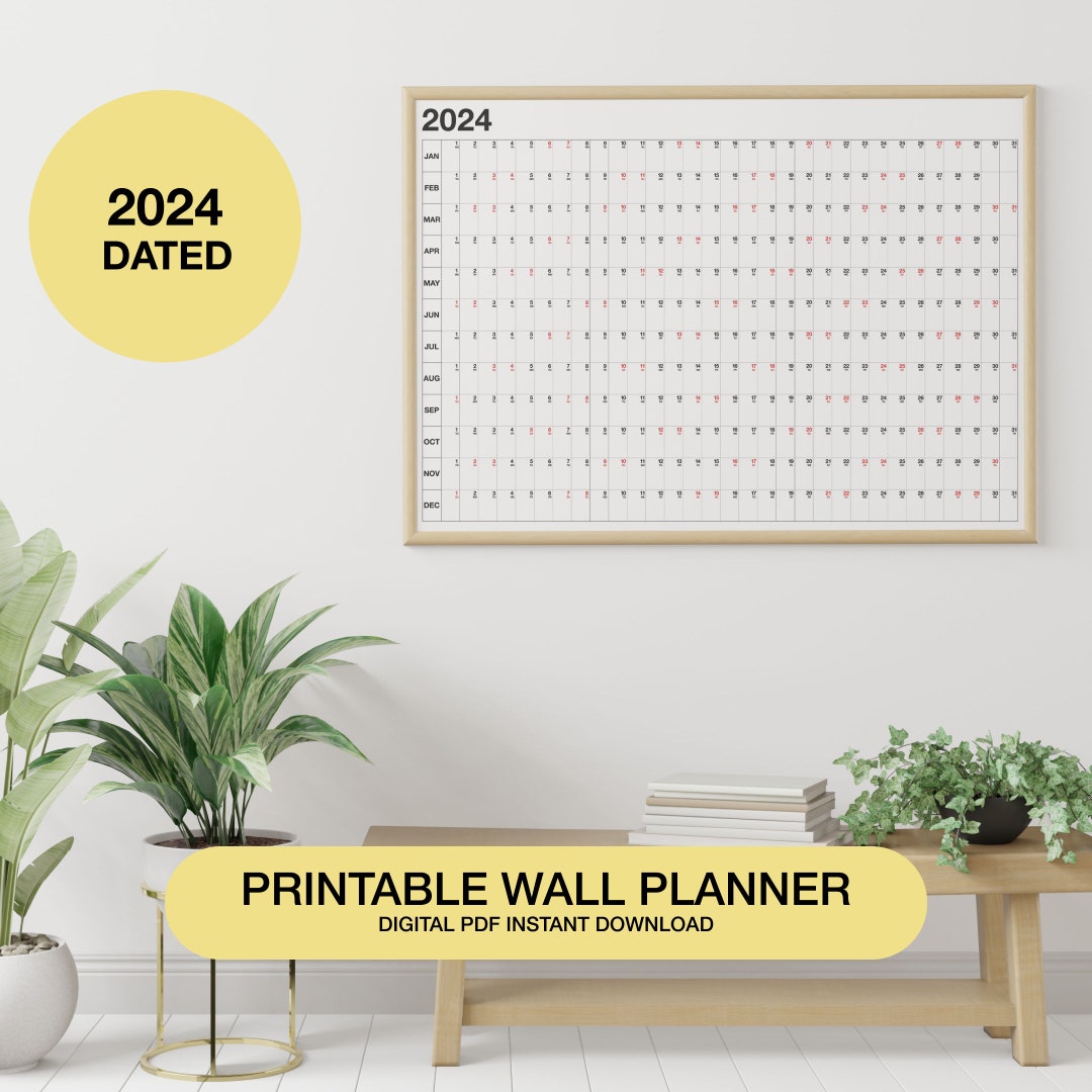 Printable Wall Planner 2024 | Horizontal Wall Dated Planner 2024 ...