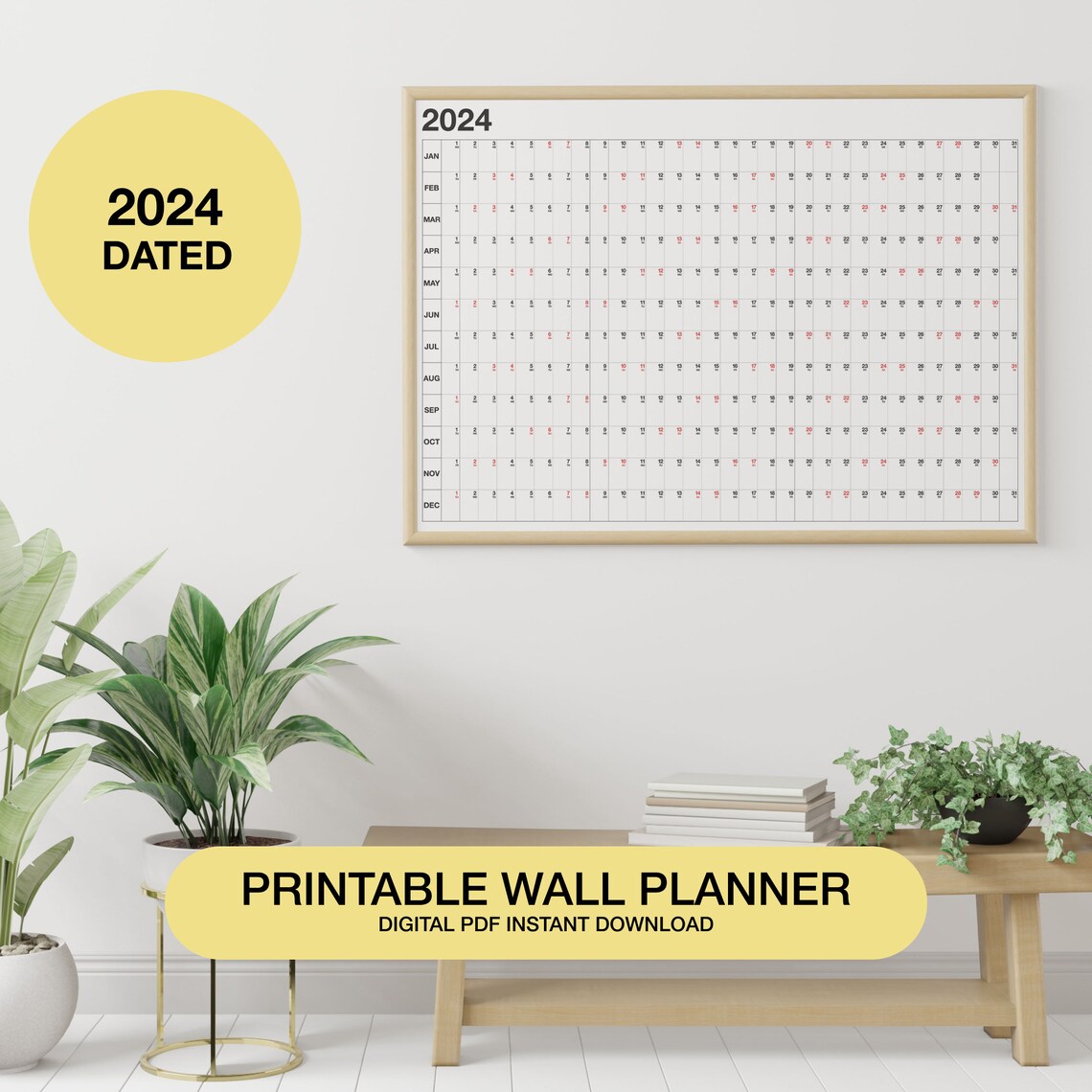 Printable Wall Planner 2024 | Horizontal Wall Dated Planner 2024 ...