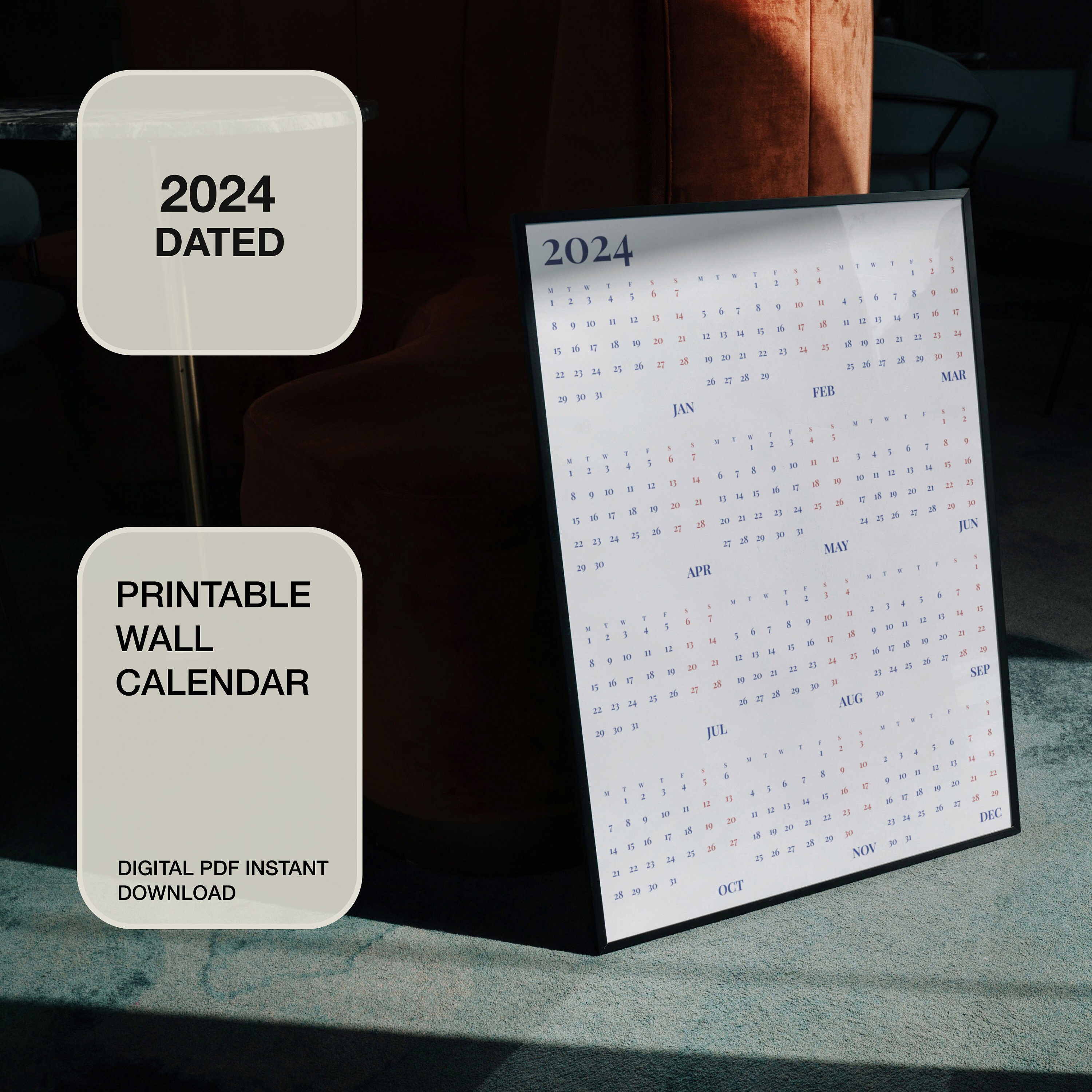 Printable Wall Calendar 2024 | Vertical Wall Dated Planner 2024 ...